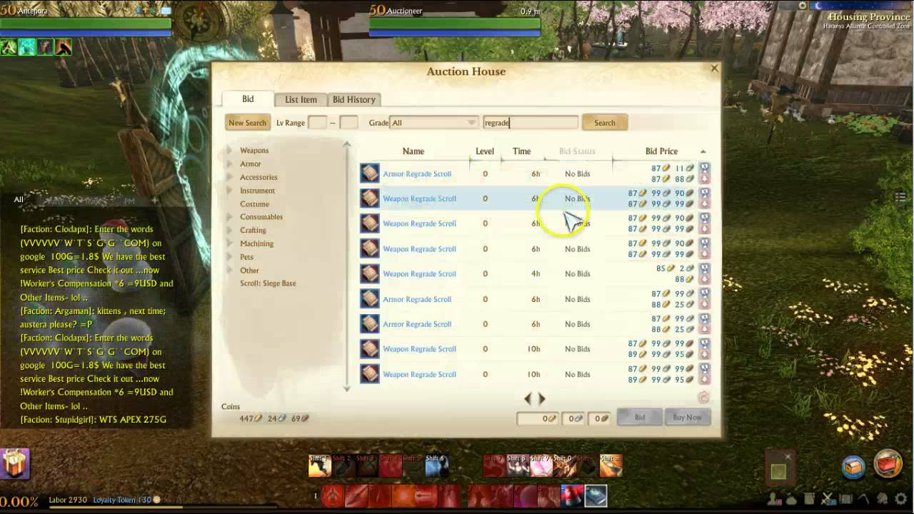 Archeage Regrade scrolls armor / weapon shooting up - YouTube