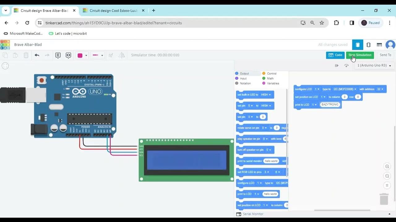 How to print the name in LCD Arduino Tinkercad usig Block Coding - YouTube