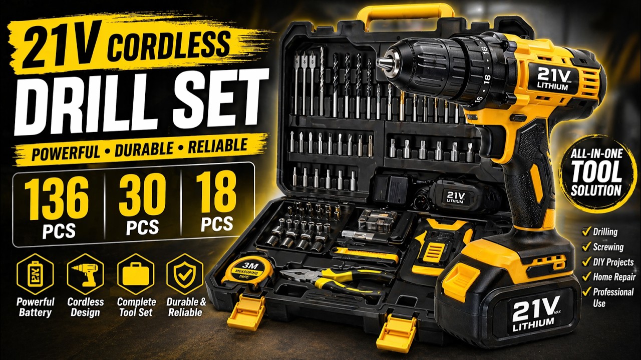 [21V Cordless Drill Set] 136/30/18pcs Electric Drill Tool Box Set 🛠️ ...