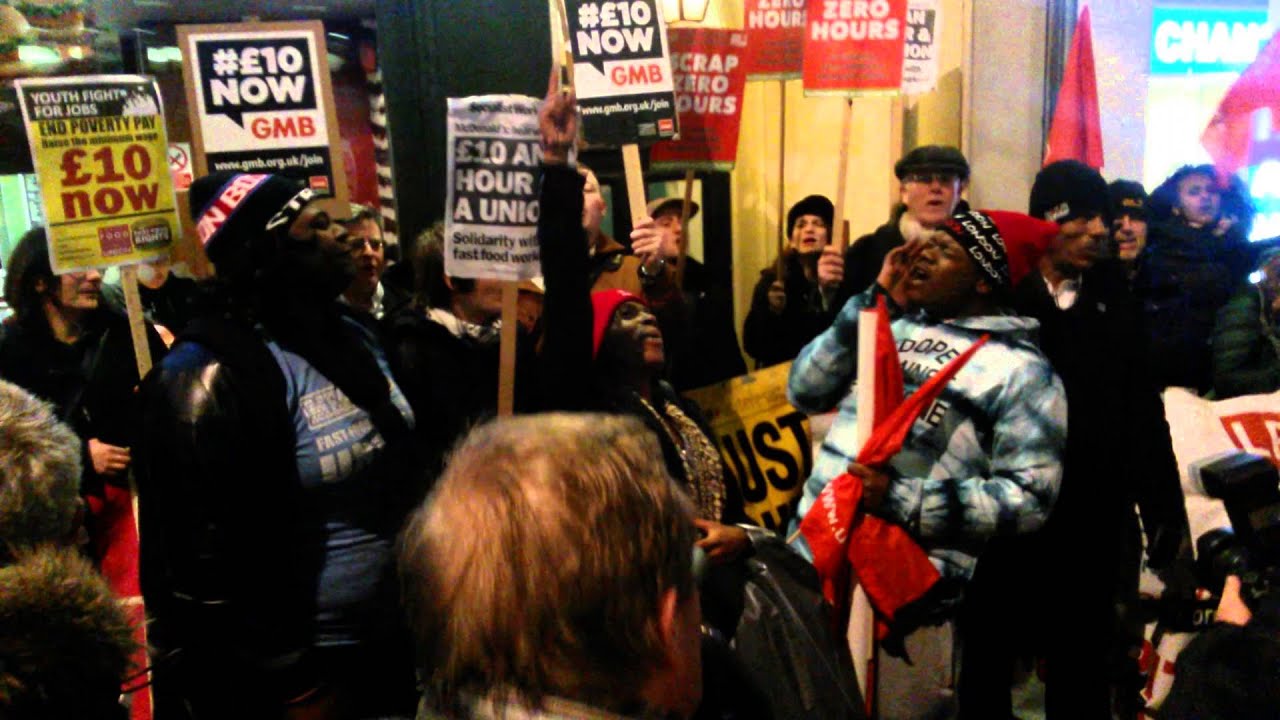 Fast Food Rights protest - Whitehall McDonalds - YouTube