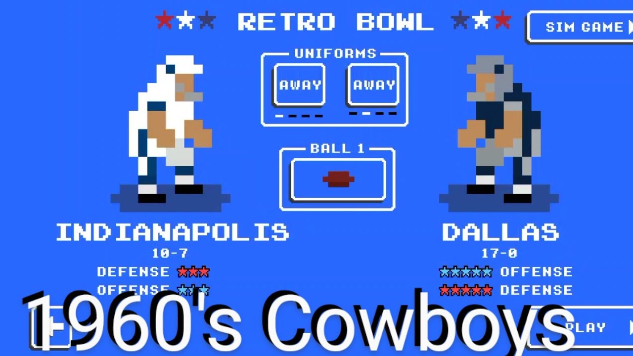 Dallas Cowboys (1960's era) vs Colts Retro Bowl - YouTube