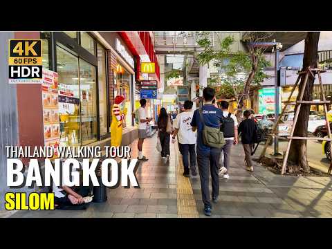 🌃 BANGKOK NIGHT LIFE: Silom Road Evening Walk At Business District [4K HDR]