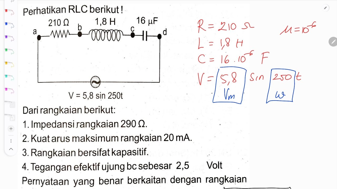 Memilih pernyataan rangkaian RLC impedansi kuat arus maksimum sifat ...