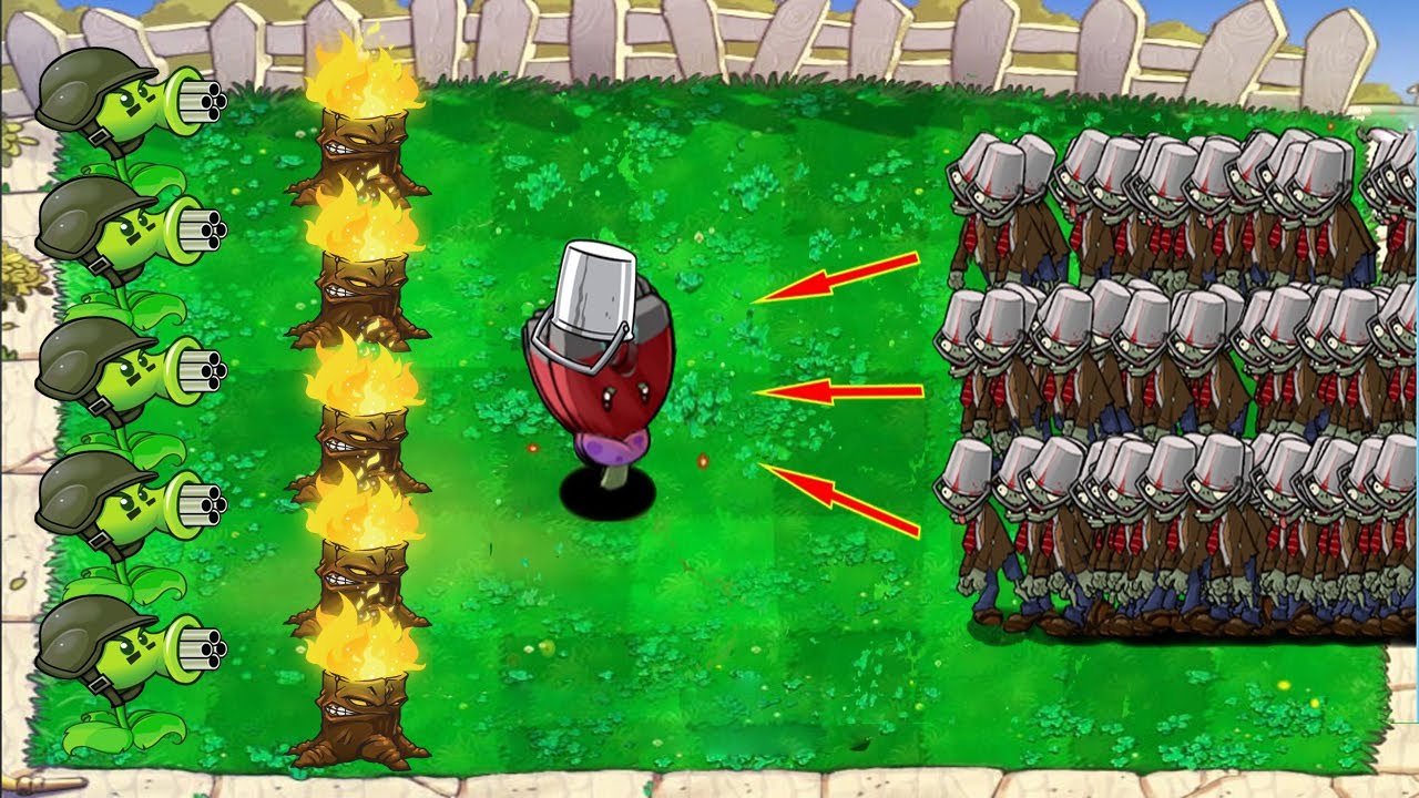 Amazing 999 Buckethead Zombie vs Gatling Pea vs Magnet-shroom Epic PvZ ...