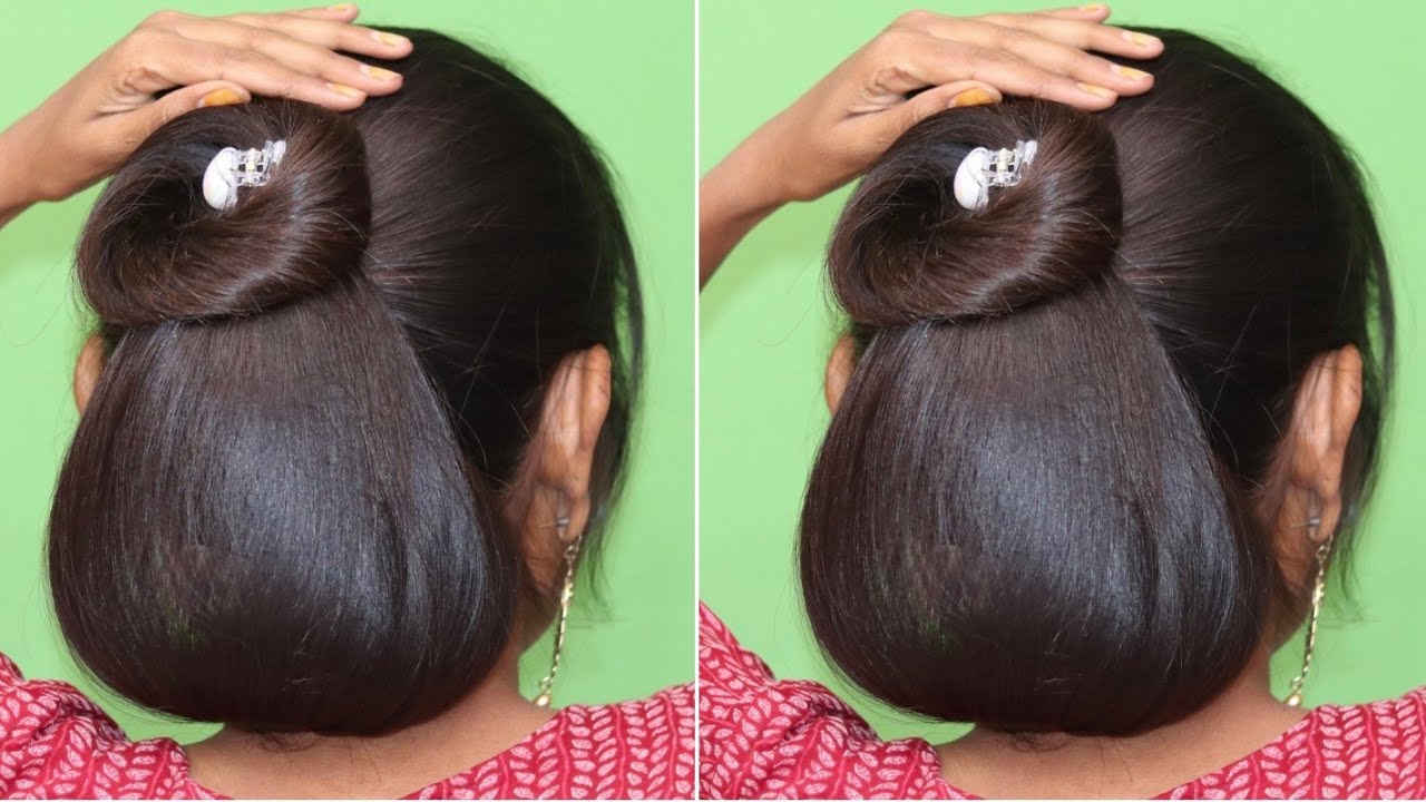 Pretty Bun Hairstyle Using Small Clutcher | Easy Bun Hairstyle For ...