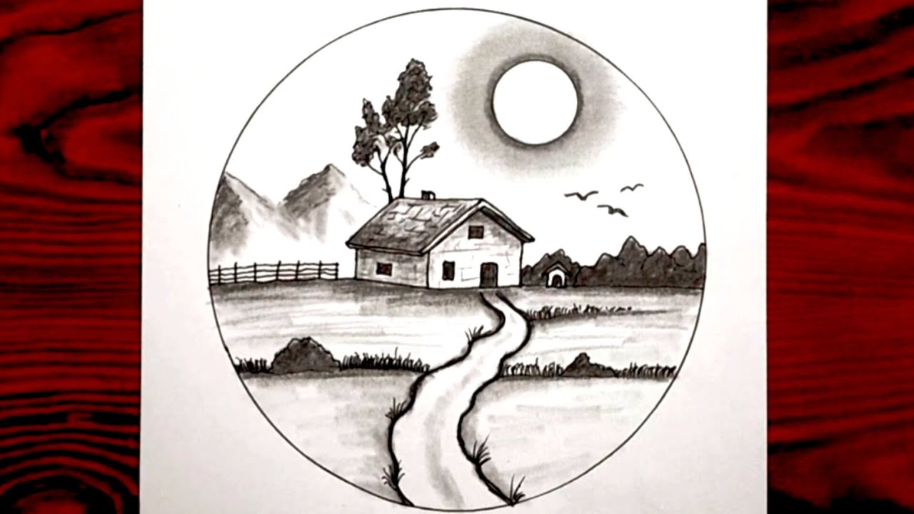 Peaceful Countryside House Drawing | Easy Pencil Sketch Tutorial - YouTube