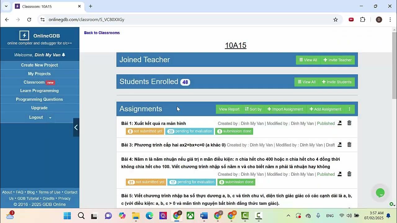 Hướng dẫn giáo viên chia sẻ lớp học trên Onlinegdb - YouTube
