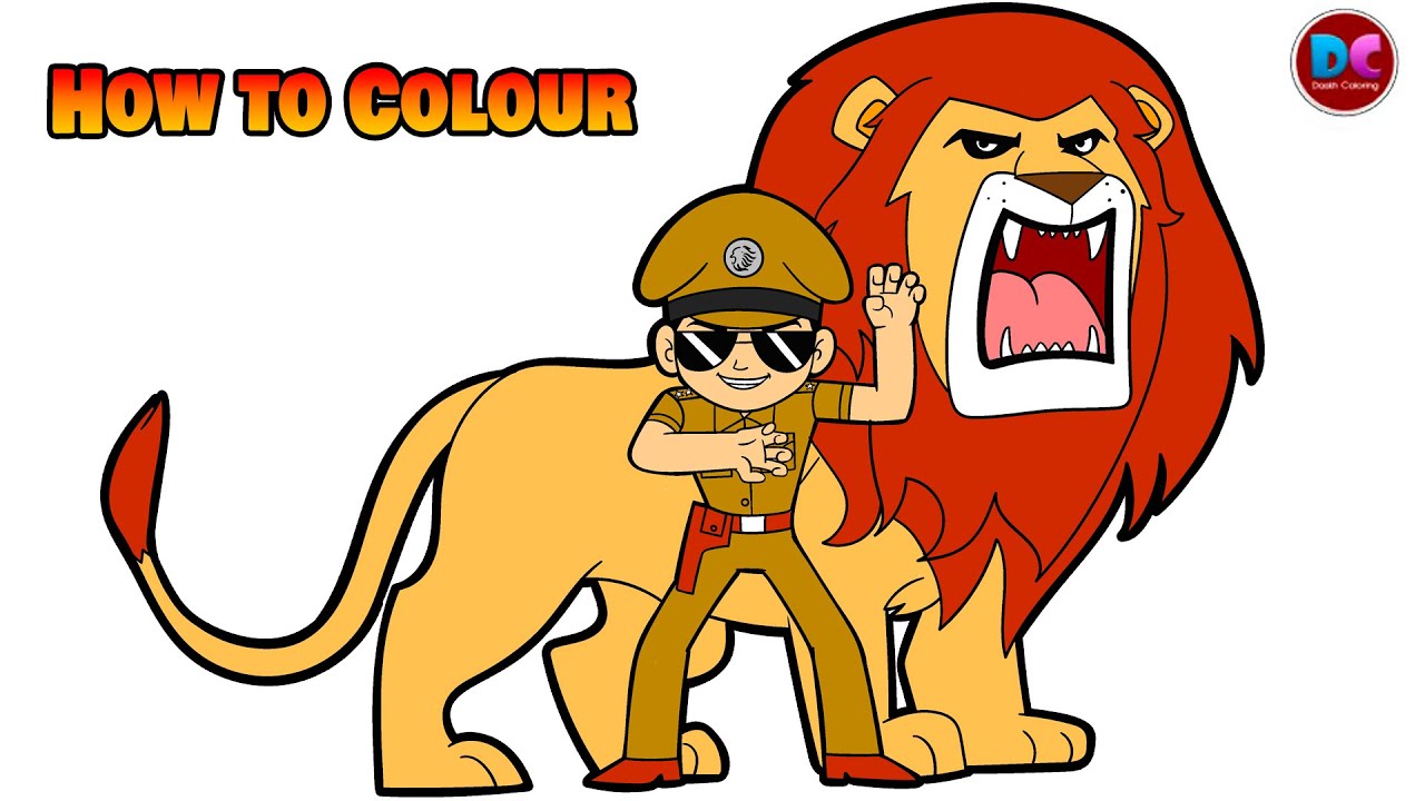 How to Color Little Singham and Lion Step by Step - YouTube