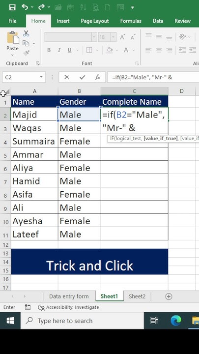 Excellent Excel Trick Add Mr And Ms With Gender If Function In Excel Exceltips Youtube