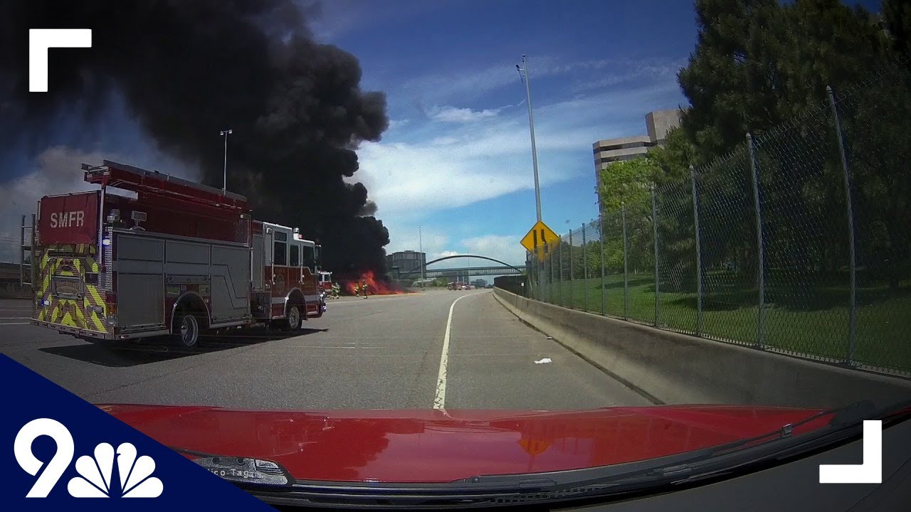 RAW: Dash cam shows fire engine responding to massive highway fire ...