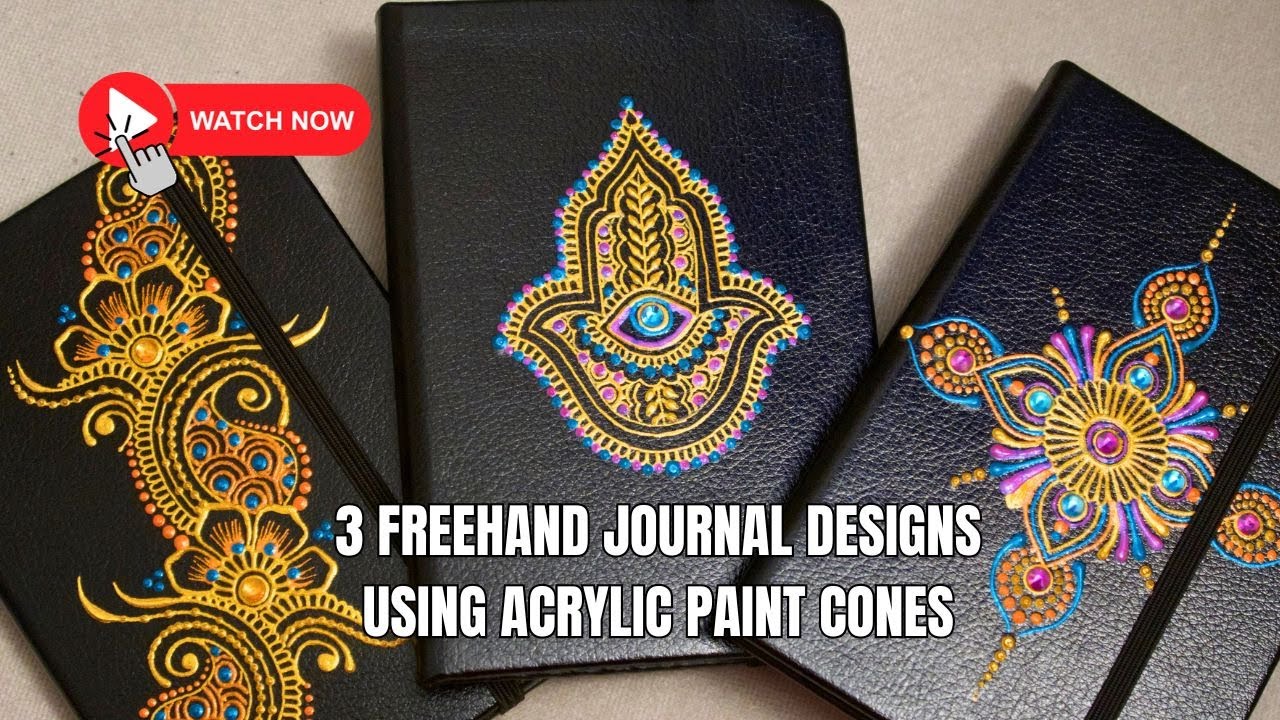 3 Hand-painted Mini-Journal Spiritual Designs Using Acrylic Paint Cones ...