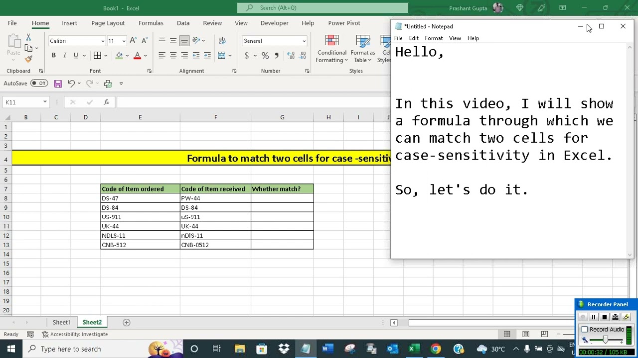 Formula To Check Two Cells For Case sensitive Match In Excel YouTube Formula To Check Two Cells For Case sensitive Match In Excel YouTube