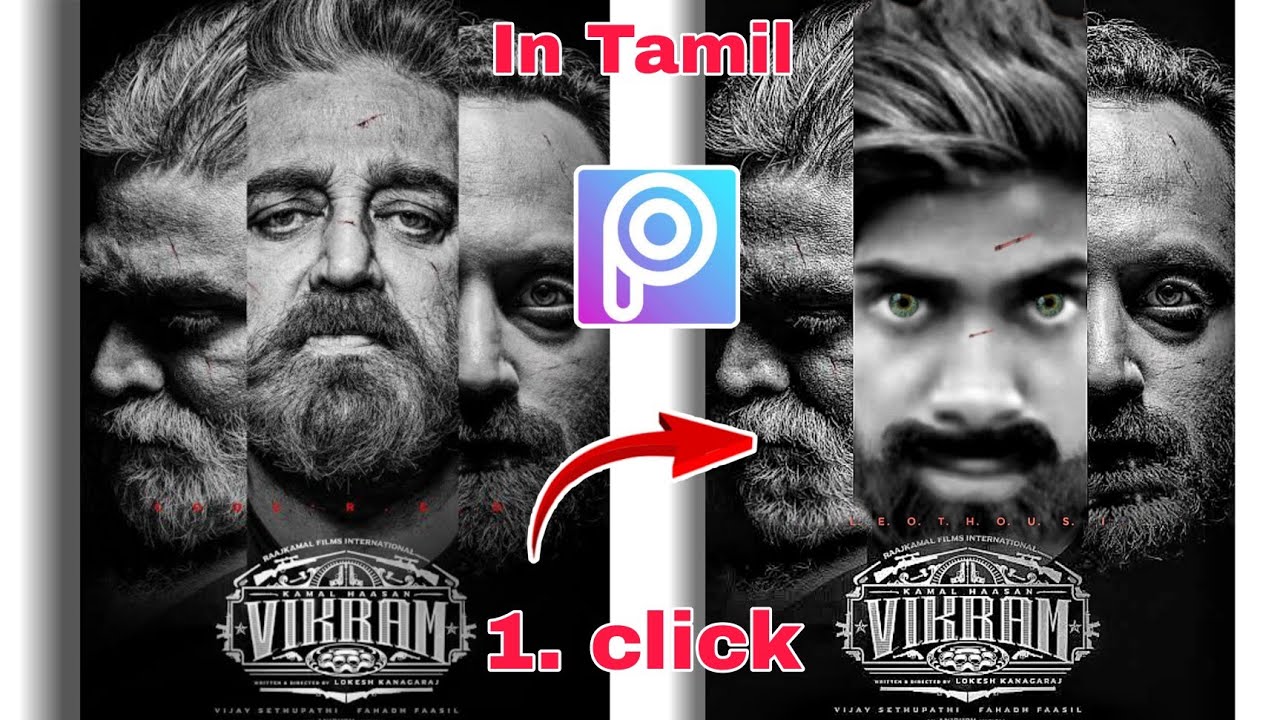 VIkram' first look poster out: kamal Haasan photo editing in PicsArt in ...