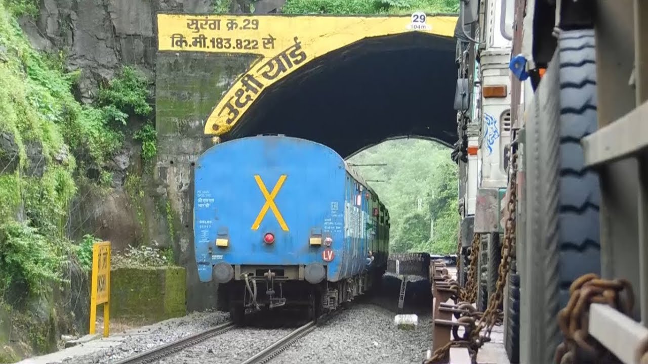 12617 Mangala Express Crossing PANTHER RO-RO Train at UKSHI : Konkan ...