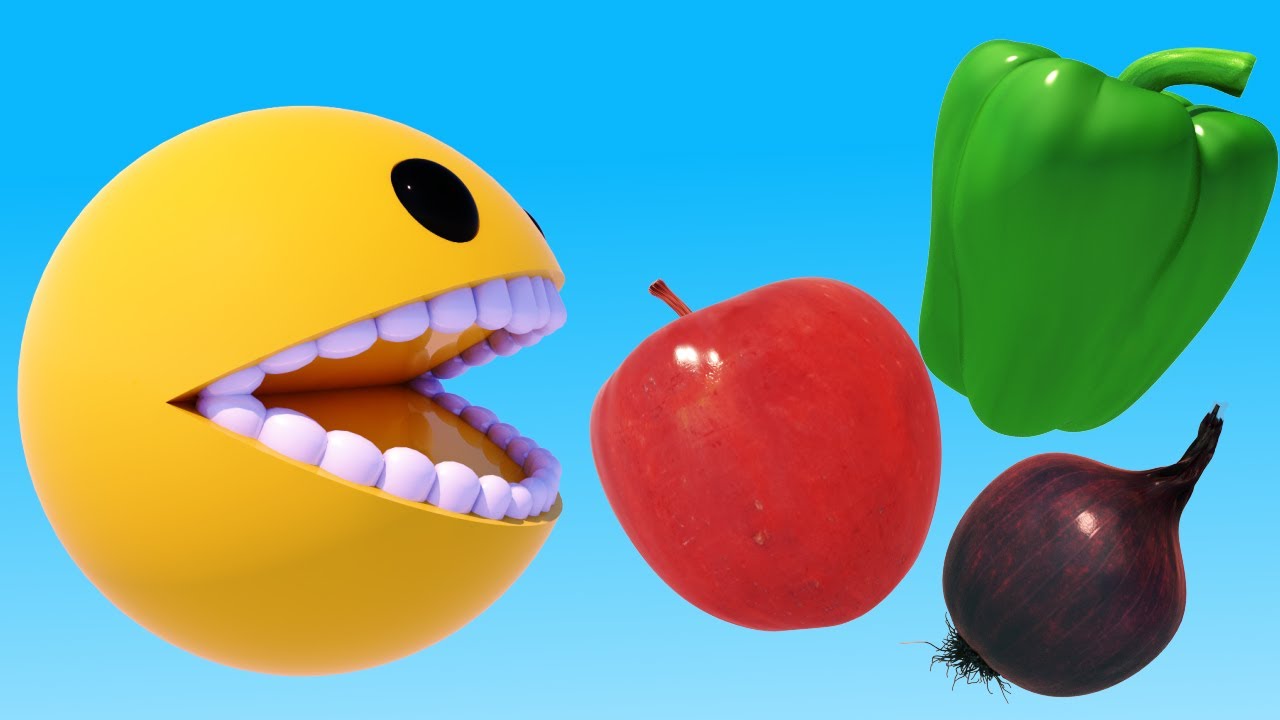 Colors 3D Pacman fruit and vegetables for kids | Волшебница Китти - YouTube
