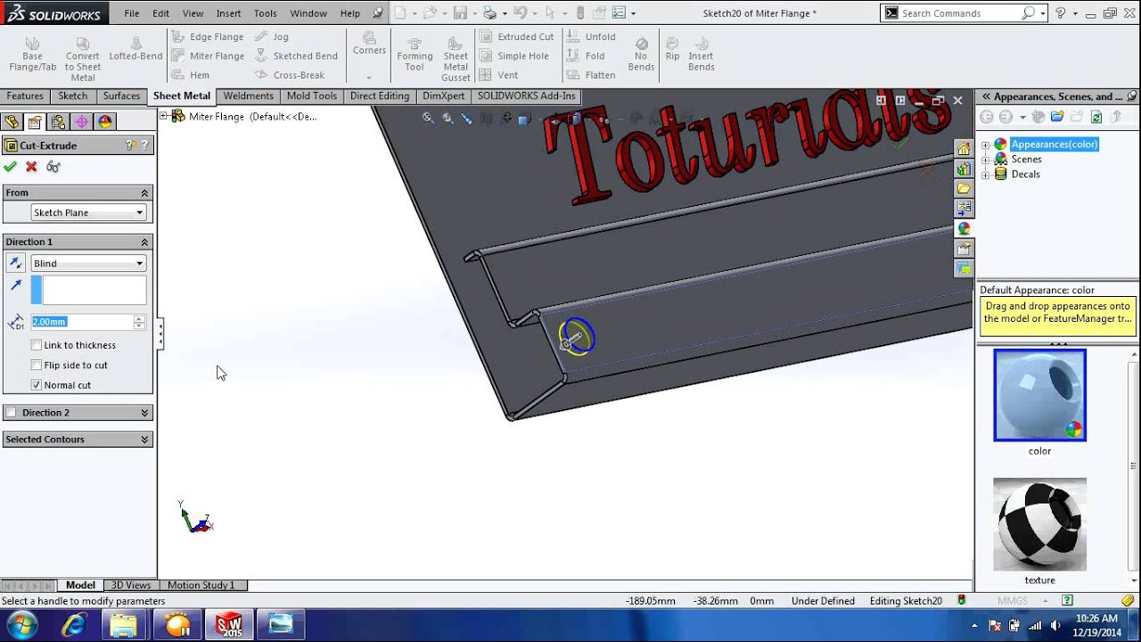 Solidworks 2015 Sheet Metal Cuts - YouTube
