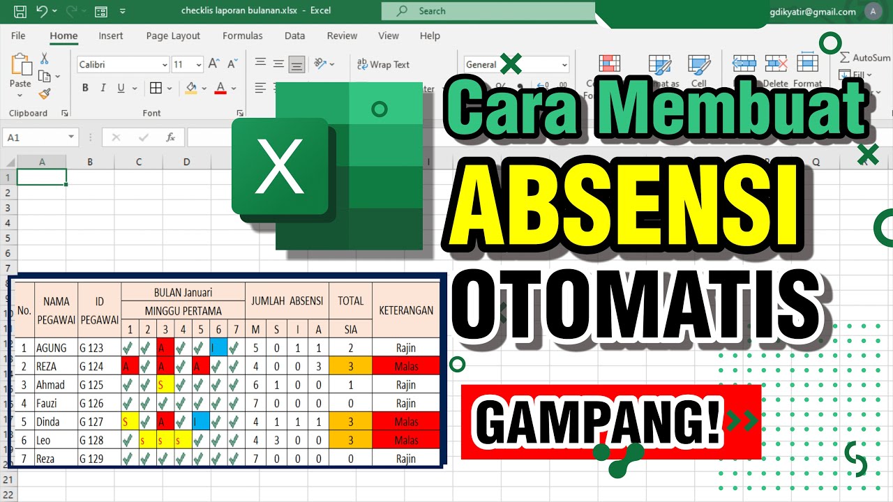 Membuat Laporan Absensi Karyawan dan Siswa secara Otomatis di excel - YouTube