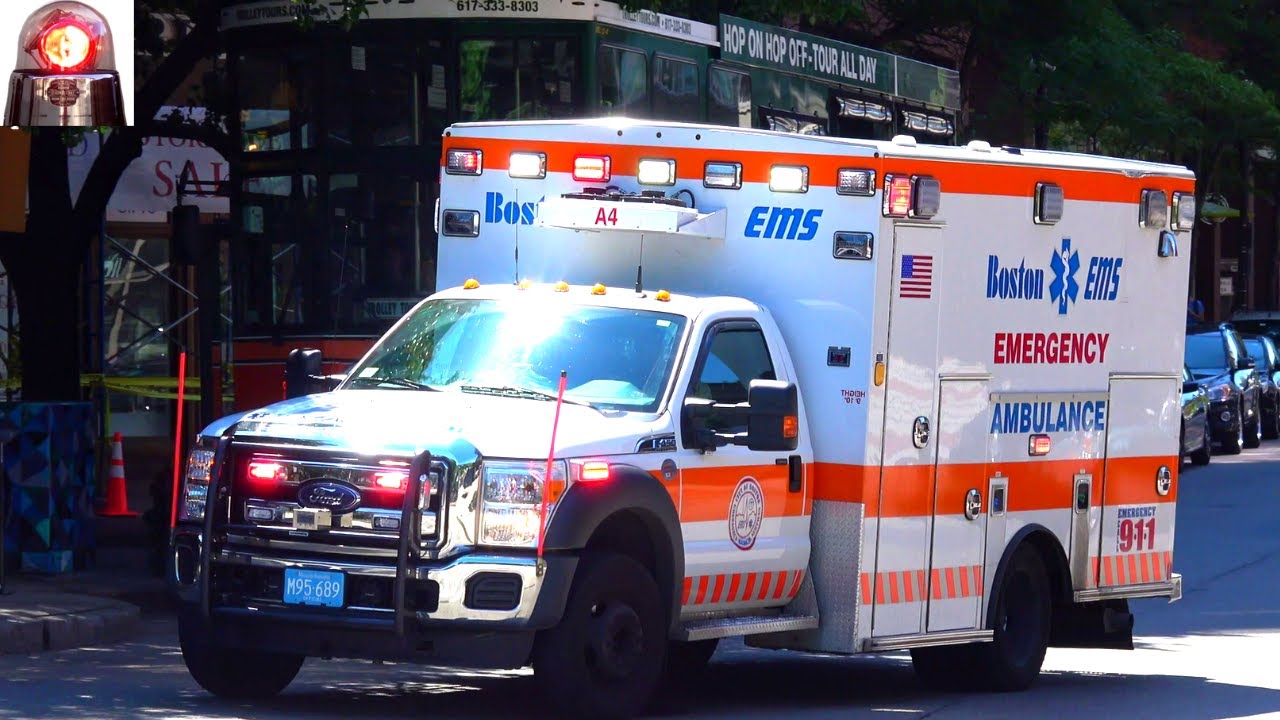 Boston EMS Ambulance A4 Responding Lights and Sirens - YouTube