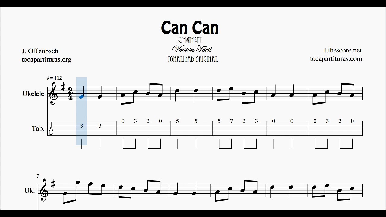 Can Can KARAOKE BACKINGTRACK Sheet Music Ukulele Sheet Music Ukulele ...