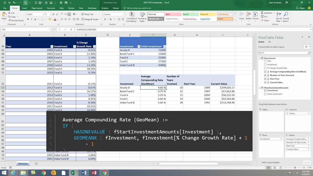 Excel Magic Trick 1427: DAX GEOMEANX function: Average Compounding Rate ...