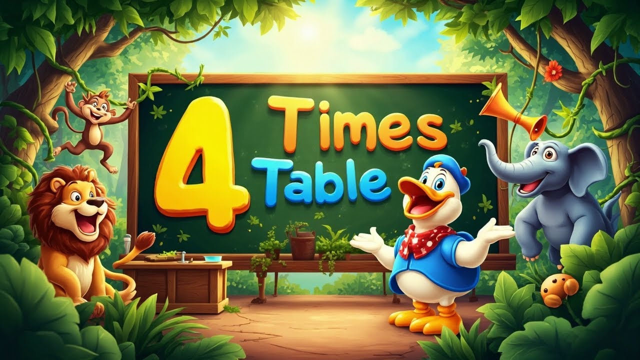 Learn 4 Times Table with Ducky & Friends | Fun Jungle Math for Kids! 🐥🎵 ...