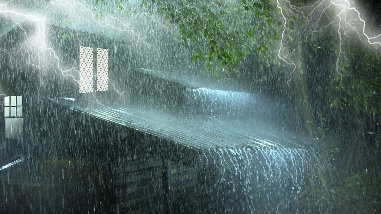 Intense Stormy Night | Heavy Rainstorm on Roof, Mighty Thunder ...
