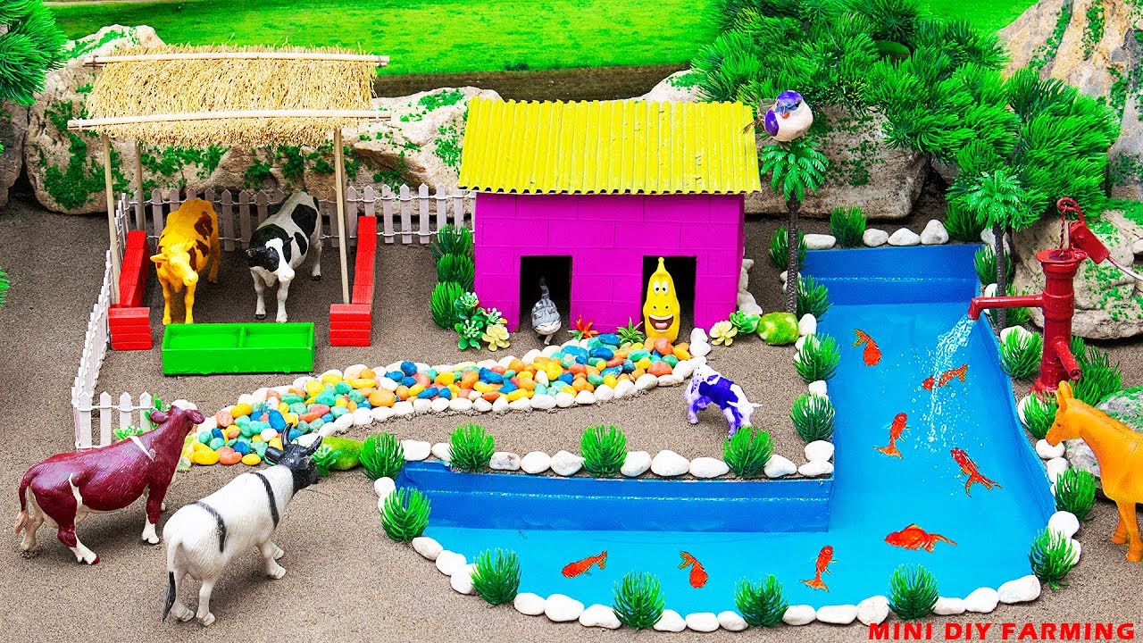 DIY making Farm Diorama with house cow, pig, goldfish aquarium | mini ...