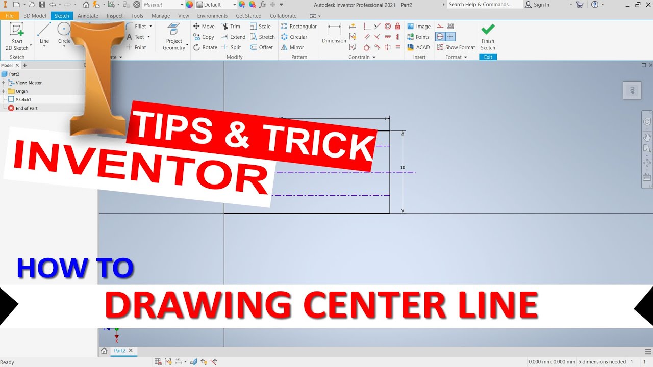 Inventor How To Drawing Center Line On Sketch - YouTube