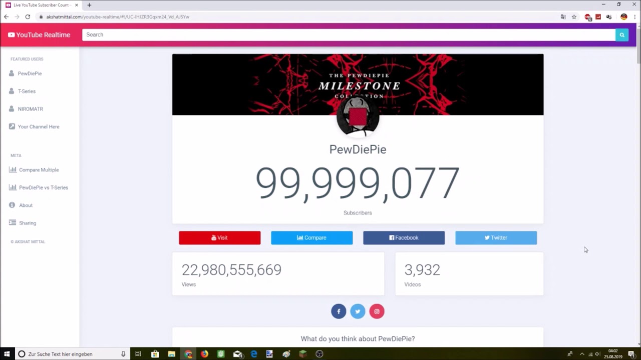 Pewdiepie hitting 100M SUBS!!! - YouTube