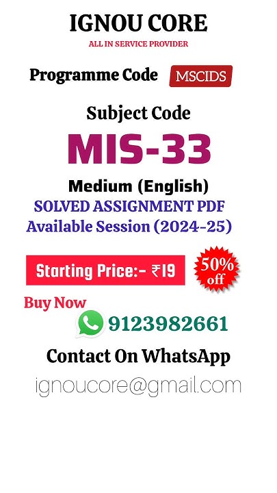 MIS 33 Solved Assignment PDF 2024-25 in English, MSCIDS program MIS-33 Solved assignments - YouTube