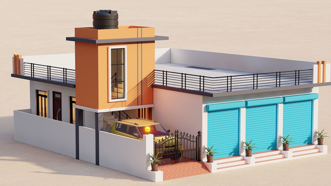 आगे दुकान पीछे तीन कमरे का मकान का नक्शा ,3D 35x40 3 Shop 3 Bedroom ...
