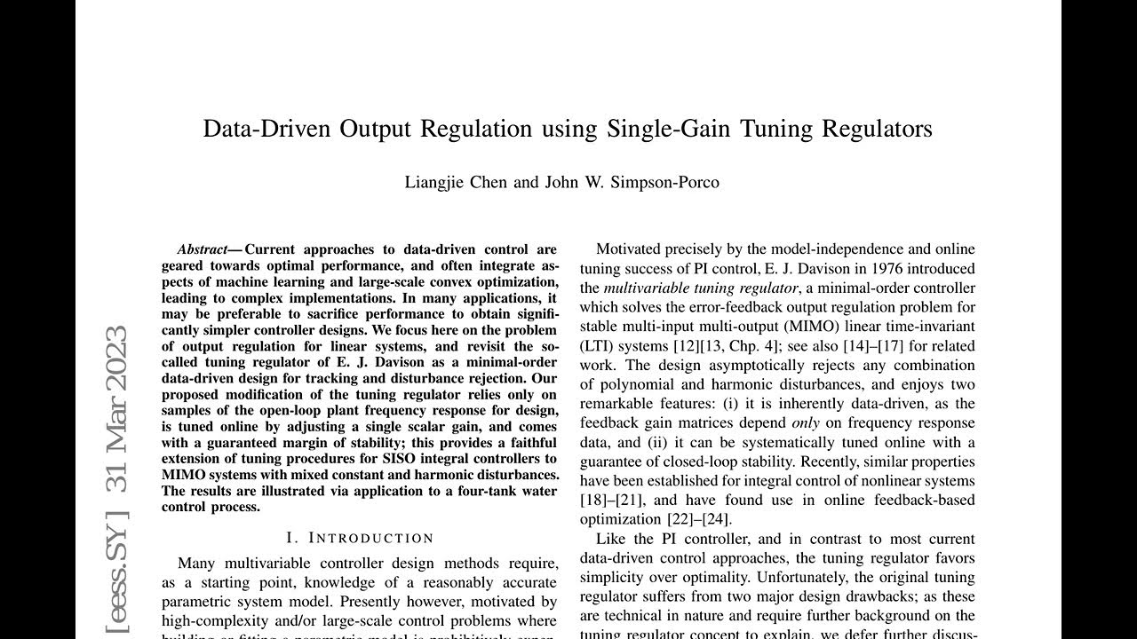 Data-Driven Output Regulation using Single-Gain Tuning Regulators - ArXiv:2304.00169 - YouTube