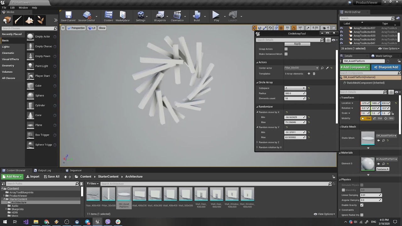 Circle Array Tool as a part of AssetBuilder Tools for UE4 - YouTube