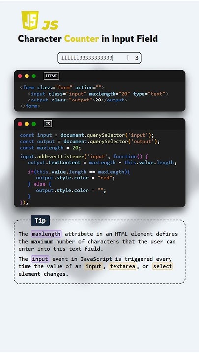 JS Character Counter in Input Field #coding - YouTube