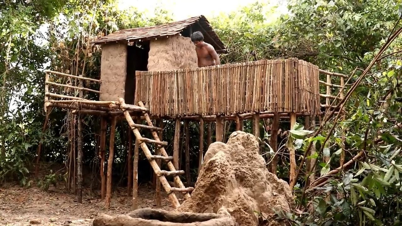 My 55Days in Jungle-Building Amazing High Villa House With Tiled Roof ...
