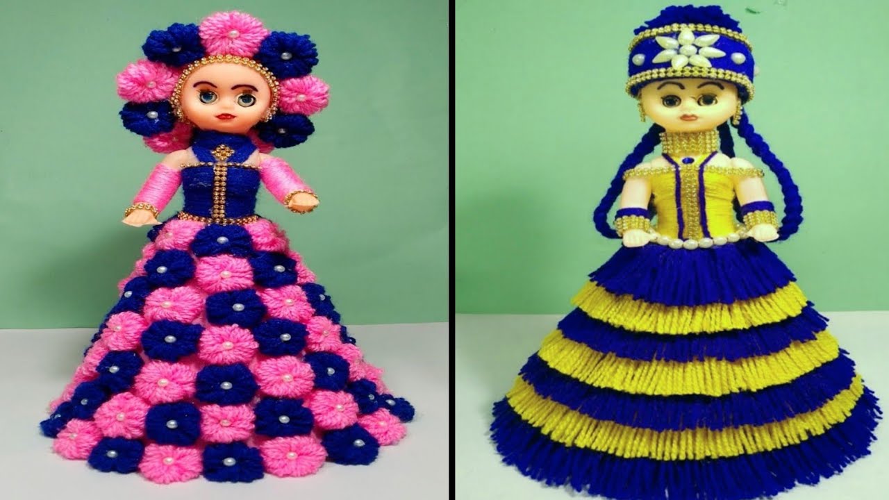 2 BEAUTIFUL WOOLEN DOLL CRAFT/HOW TO DECORATE DOLL WITH WOOLEN/oon ki ...