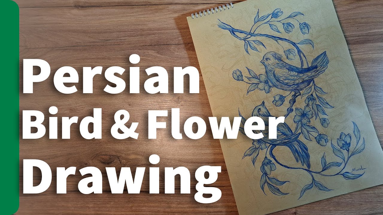 How to Draw Persian Bird & Flower | Gol o Morgh | Colored Pencil ...