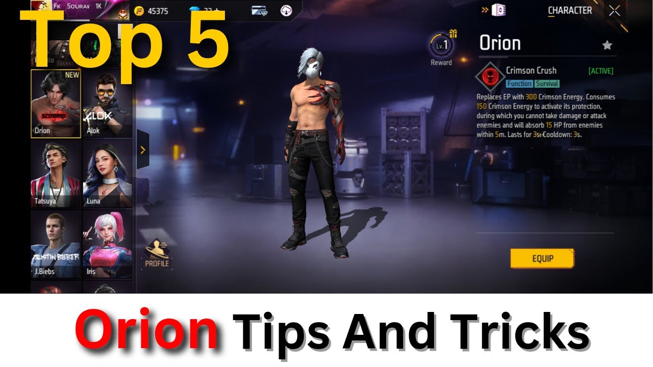 Free Fire Orion Character Top 5 Tips and Tricks - YouTube
