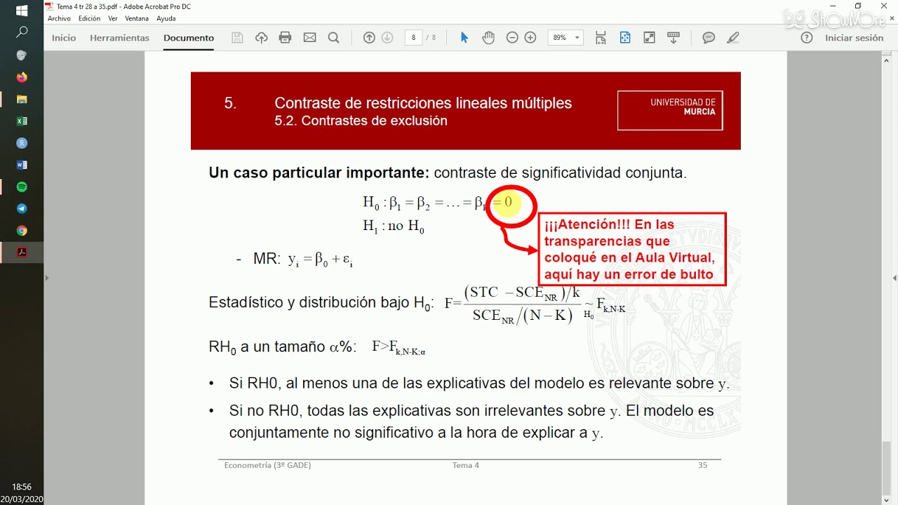 Tema 4 - Estadistico F segunda parte - Tr 33 a 35 - YouTube