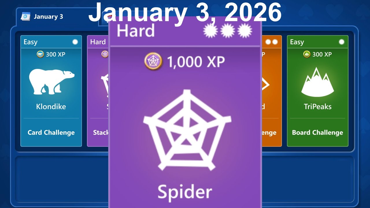 Microsoft Solitaire Collection - Spider January 3, 2026 - Hard / Schwer ...