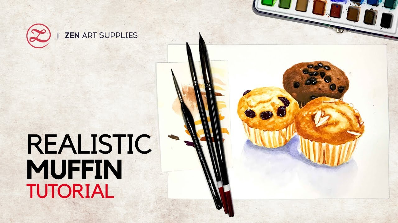 WATERCOLOR FOOD TUTORIAL | Easy REALISTIC Watercolor MUFFINS Tutorial ...