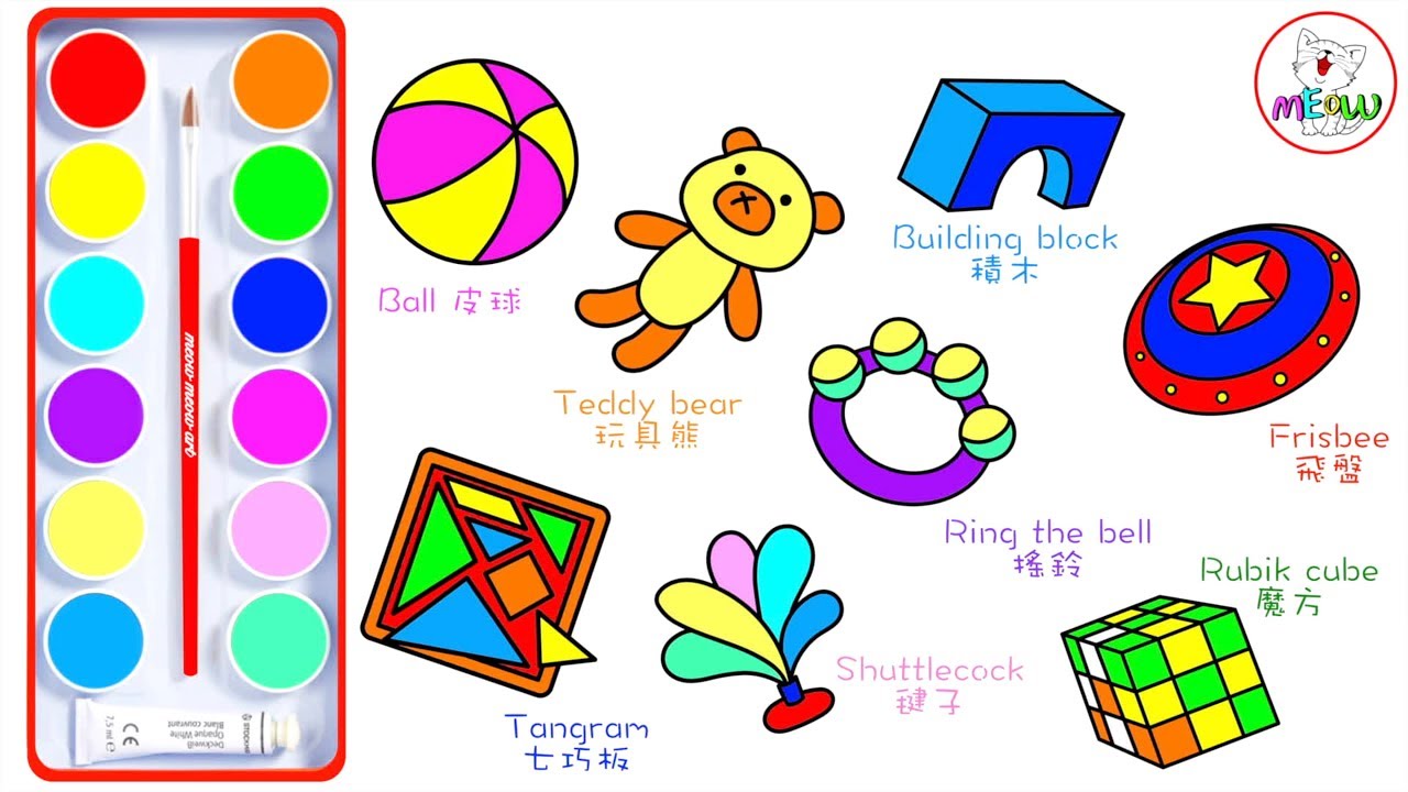 Drawing and Coloring ( 8 Different Toys) for Kids, Toddlers | Meow Meow ...
