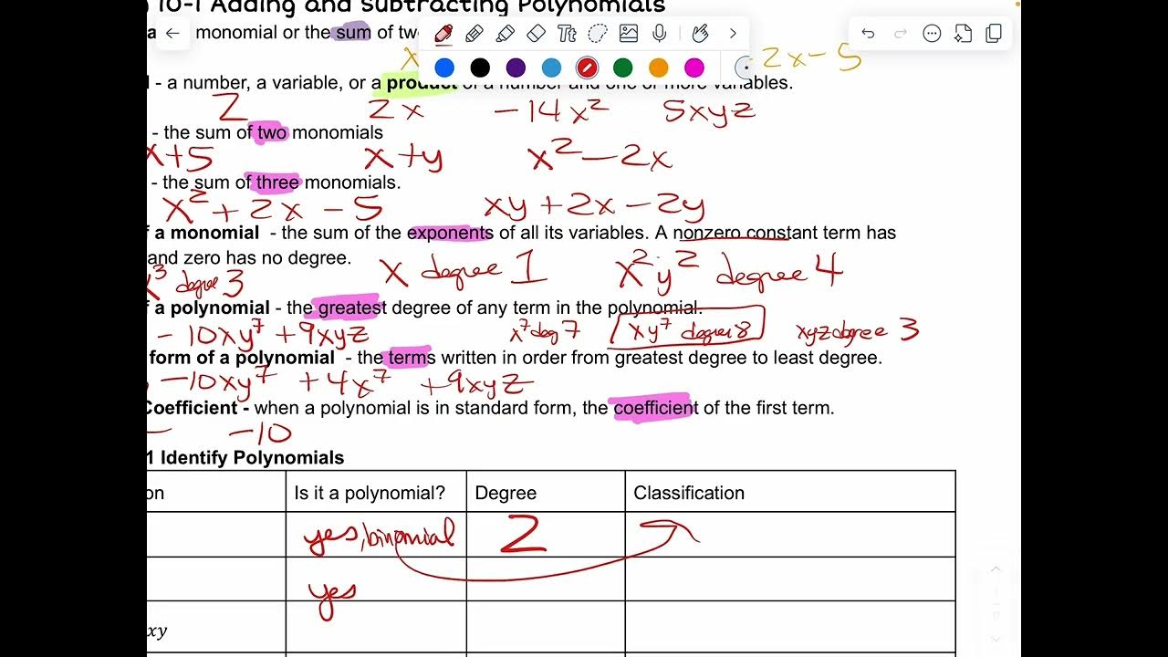 Alg Module 10 Lesson 1 Adding and subtracting Polynomials - YouTube