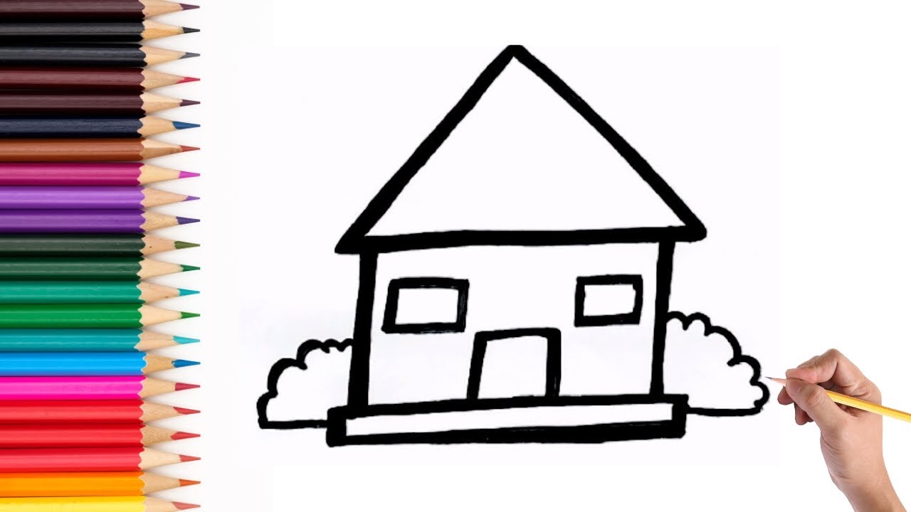 How to draw house for kids and toddlers | House Drawing ang colouring ...