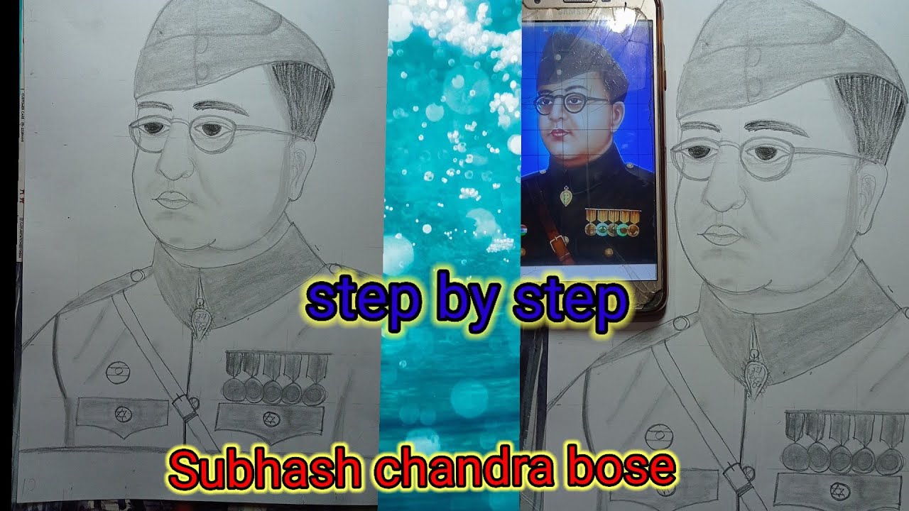 Subhash chandra bose Easy drawing step by steps👍🎨 #how to draw Subhash ...