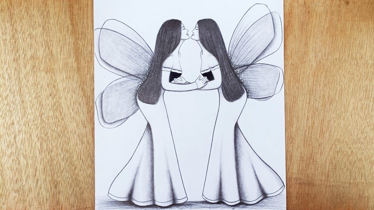 How to Draw Two Friends With fairy dress - pencil sketch step by step ...