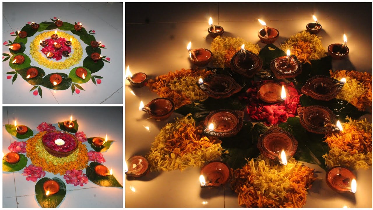 3 Easy Diwali flower rangoli designs for home || Diwali flower rangoli ...