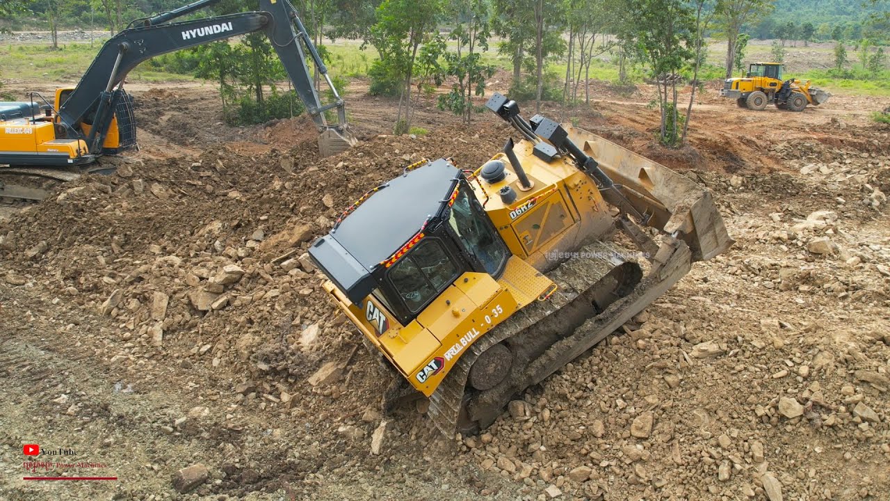 Modern Dozer Driver Flying And Technical Making Road Foundation ...