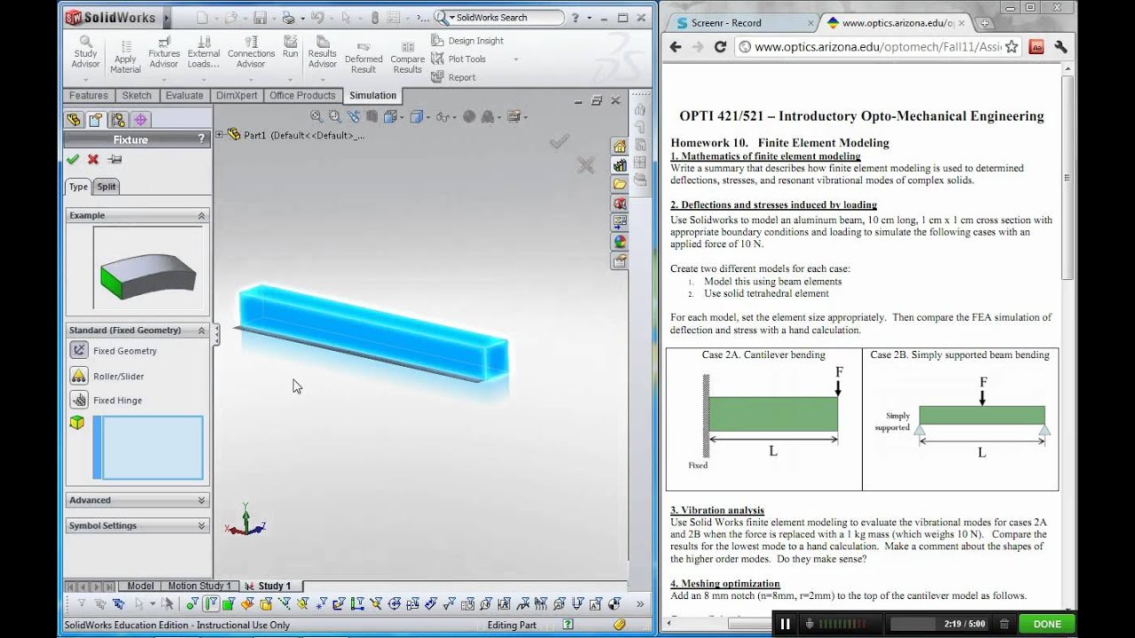 Solidworks Simulation - Cantilever bending - YouTube