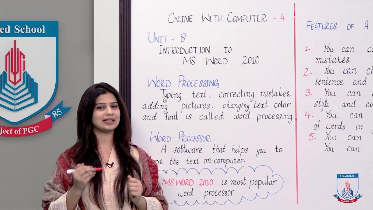 Class 4 - Computer Studies - Chapter 8 - Lecture 1 Introduction to MS word 2010 -Allied Schools ...